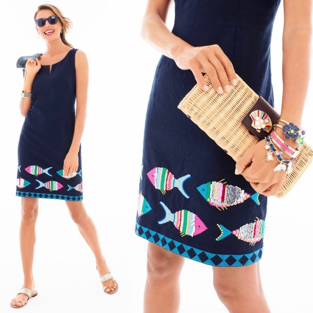 Talbots Embroidered Sequin Fish Sheath Dress - Gem